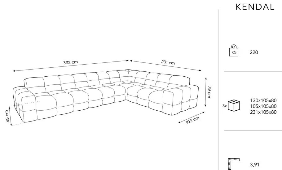 Tmavě modrá sametová rohová pohovka (pravý roh) Kendal – Micadoni Home