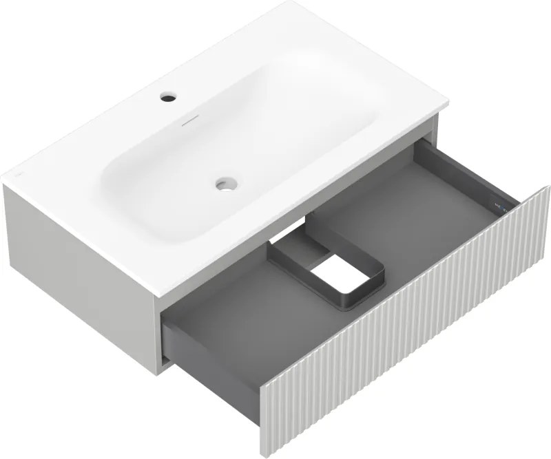Mexen Rivel, koupelnová skříňka 80 cm s umyvadlem Vela, 1 zásuvka, drážkovaná, šedá matná/bílá matná, 91A20-08023-1-BF62-W23M01