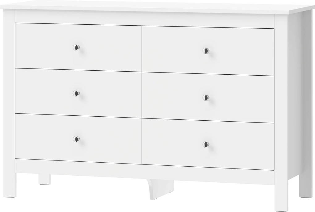 HOMCOM Komoda se 6 zásuvkami, příborník s hladce chodícími kolejnicemi pro ložnici, obývací pokoj nebo předsíň, 118 x 39,5 x 75,5 cm, bílá