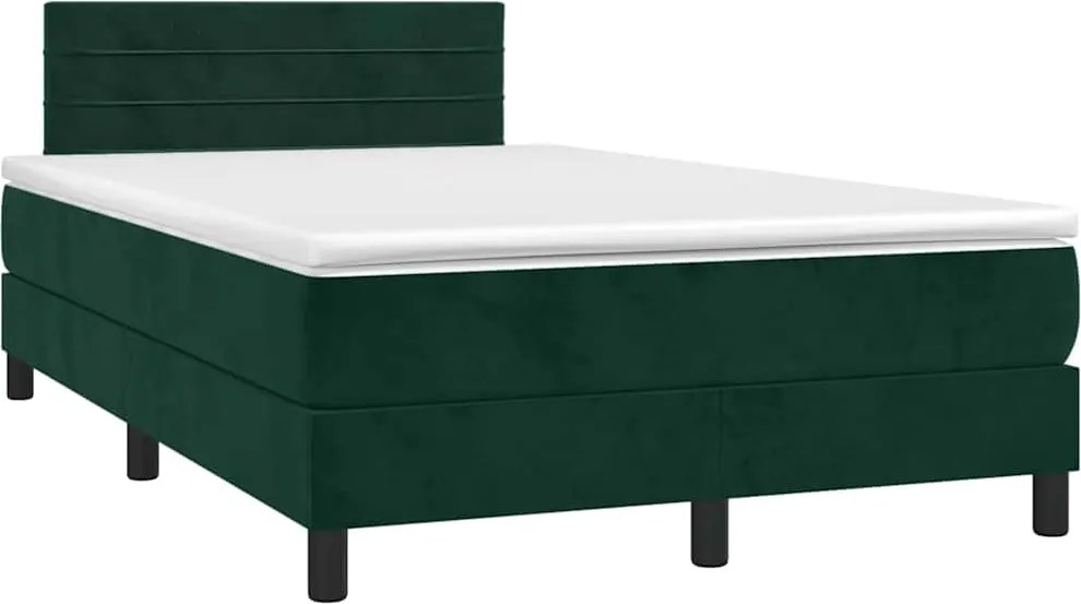 Box spring postel s matrací a LED tmavě zelená 120x200 cm samet 3134456