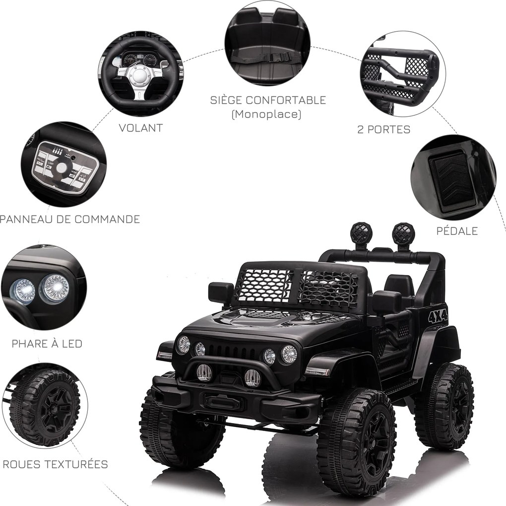 HOMCOM 12V Elektrické 4x4 Auto pro Děti s Dálkovým Ovládáním, Světly a Klaksonem - 3-6 Let - Černé