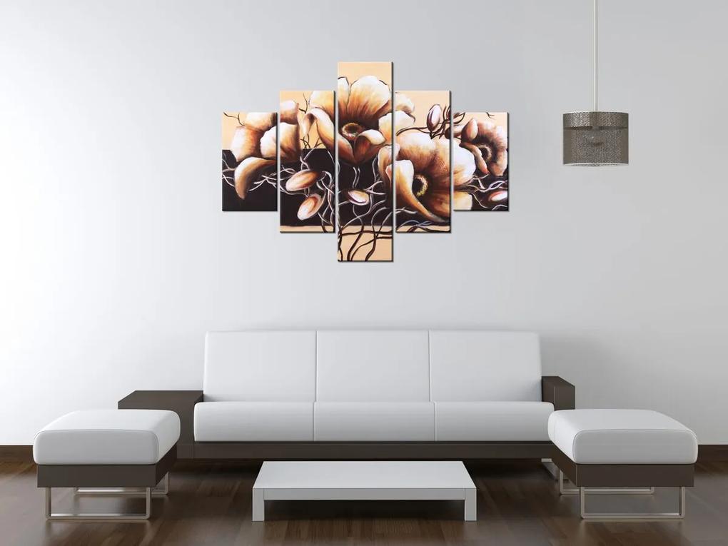 Gario Ručně malovaný obraz Důstojné máky - 5 dílný Rozměry: 100 x 70 cm