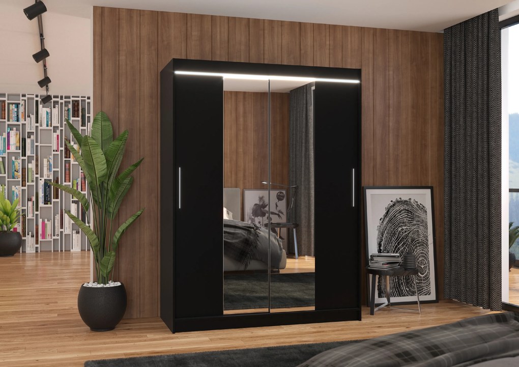 ADRK Furniture Posuvná skříň se zrcadlem a LED osvětlením INESS 150 ADRK-SW-INE-B-150+L
