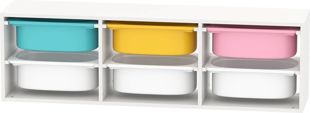 AIYAPLAY dětský úložný regál, 2 úrovně, úložný regál na hračky se 6 vyjímatelnými boxy, 97x21x29 cm, bílá