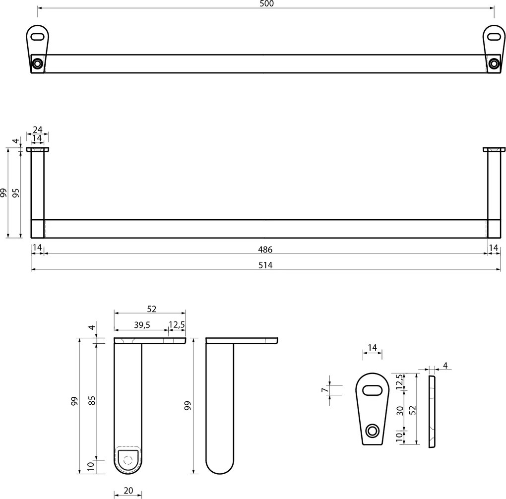 GSI CLASSIC čelní retro držák ručníků 60cm, chrom PACL60