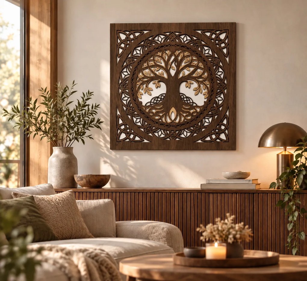 dřevo života 3vrstvý dřevěný Strom života PROPOJENÍ Zvolte rozměr šxv (cm): 80x80, Zvolte barvu dekoru: Javor-Ořech-Wenge