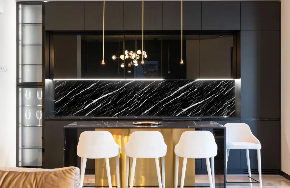 Kuchyňský panel ABS plast Black and white marble 3000x600mm 1,5mm