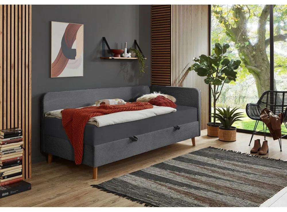 Tmavě šedá čalouněná jednolůžková postel s úložným prostorem 90x200 cm Cabana – Meise Möbel
