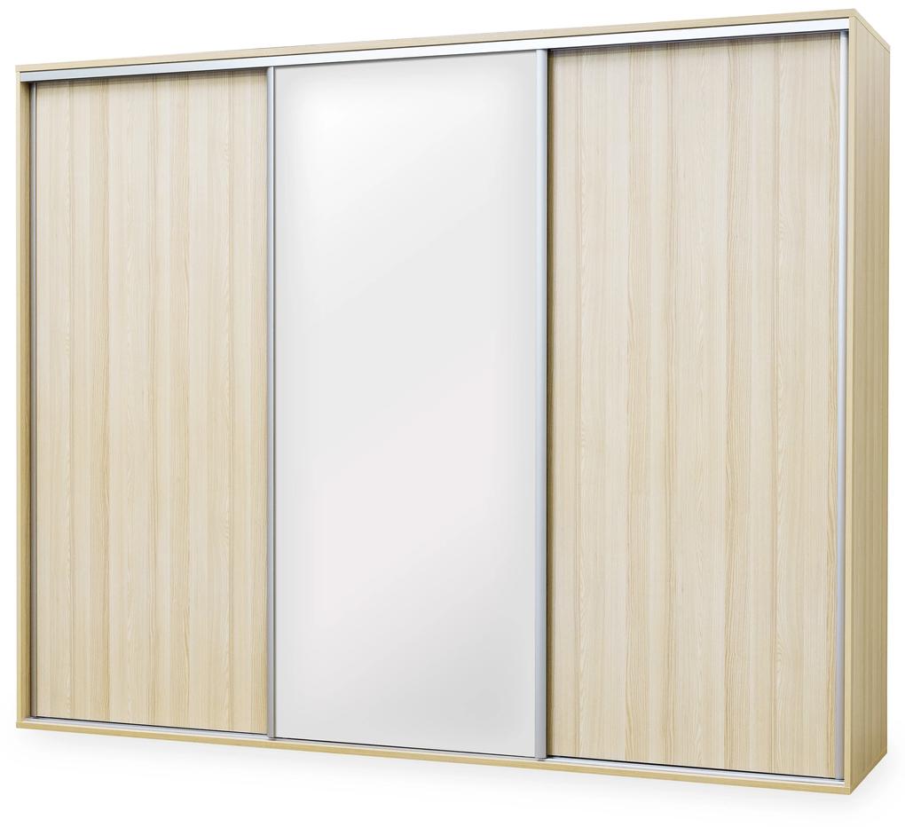 Nábytek Mikulík Skříň FLEXI 3 - 2x dveře plné, 1x zrcadlo ROZMĚR: (š/v/h) 260 x 220 x 65 cm