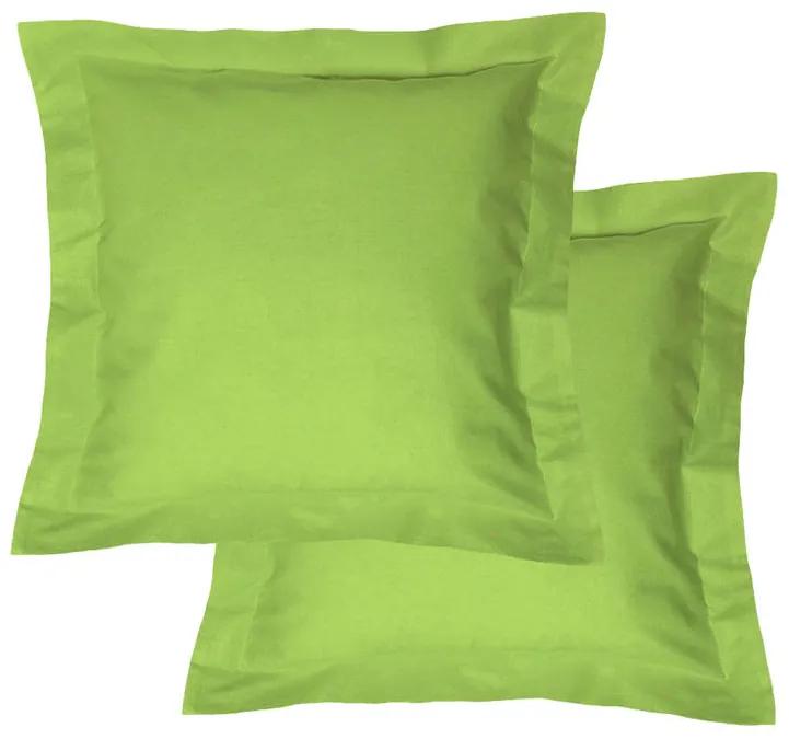 Povlak na polštářek z bavlněného plátna s lemem jednobarevný 40 x 40 cm, zelený, 2 ks