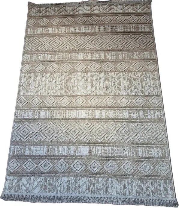 HU Béžový pruhovaný koberec Boho 881-B Rozměr: 60x100 cm