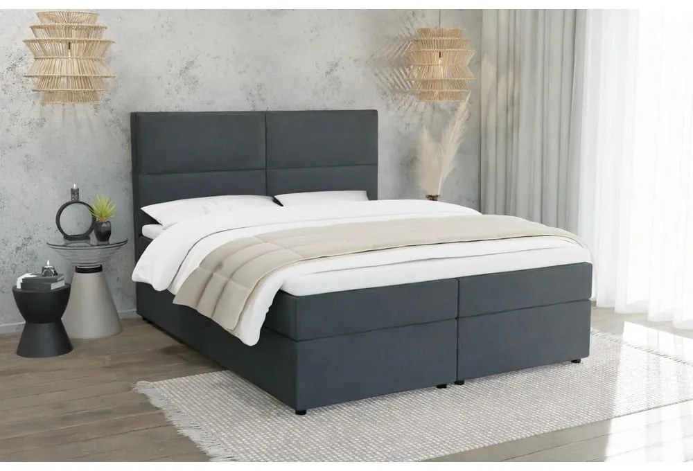 Šedá boxspring postel s úložným prostorem 200x200 cm Rico – Ropez