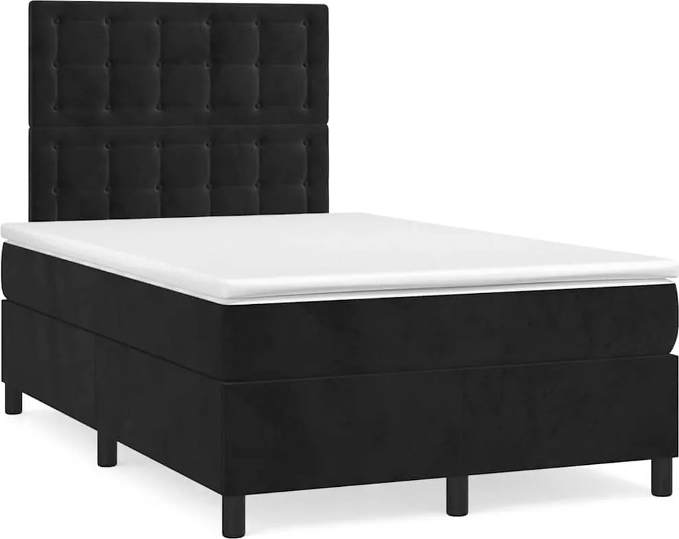 Box Spring Postel S Matrací Černá Samet Černá tlačítka 120 x 190 cm