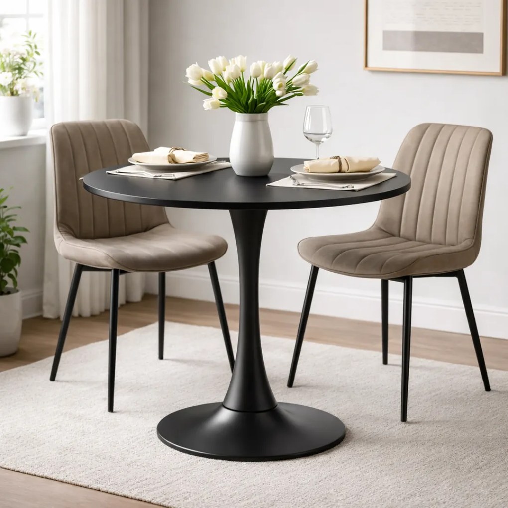 Jídelní stůl, černá, průměr 80cm, REVENTON NEW