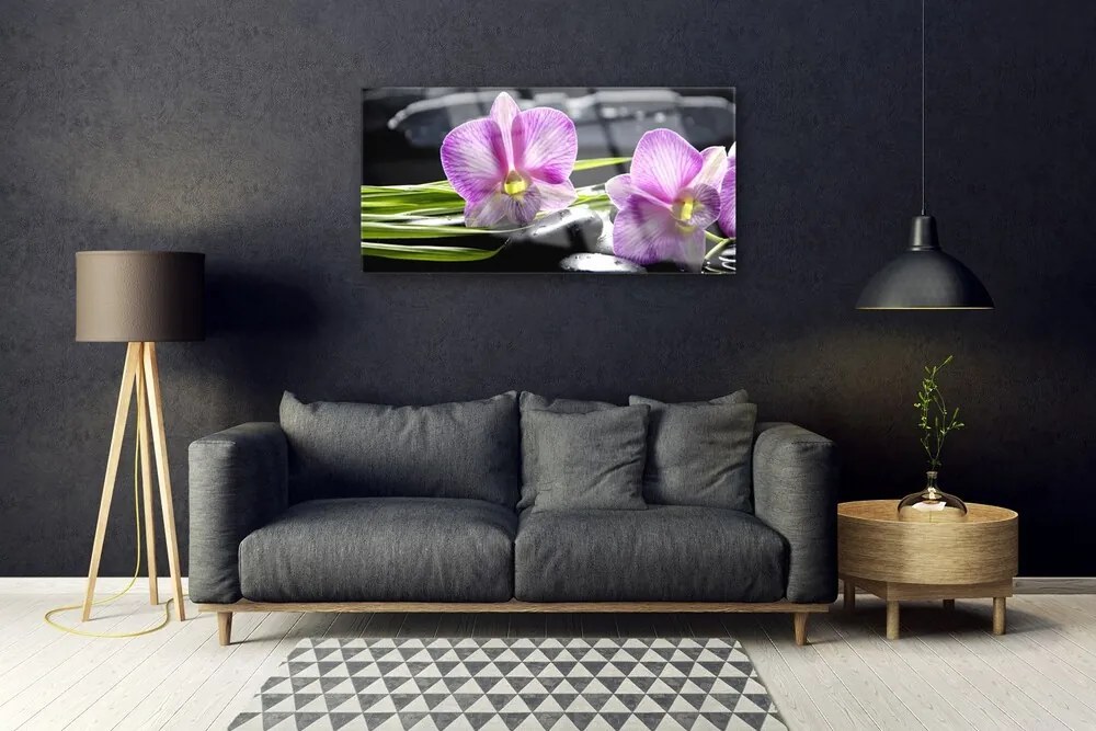 Obraz na skle Orchidej Kameny Zen Lázně 100x50 cm