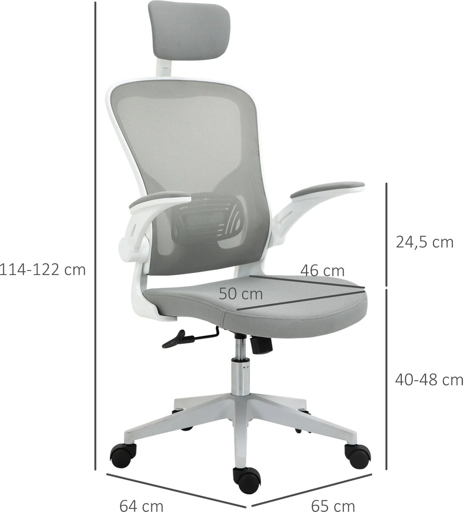 Kancelářská židle Vinsetto ergonomická kancelářská židle s opěrkou hlavy a funkcí houpání, výškově nastavitelná, šedá, 65 x 64 x 114-122 cm | Aosom.de
