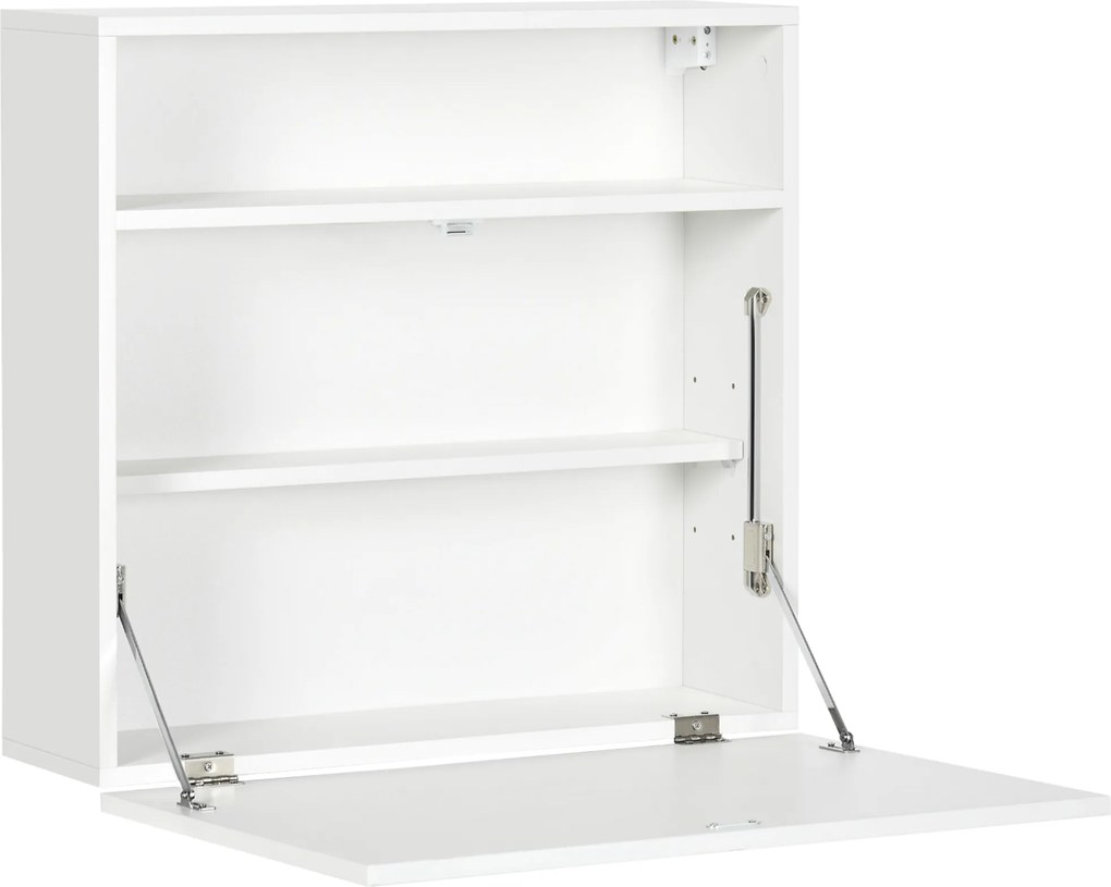 HOMCOM Moderní nástěnný skládací stůl s úložnými policemi, nosnost 40 kg, pro ložnici, obývací pokoj, kancelář 64x20x60 cm Bílý