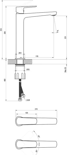 Ravak X070478 - Umyvadlová baterie LIFE 28 cm černá