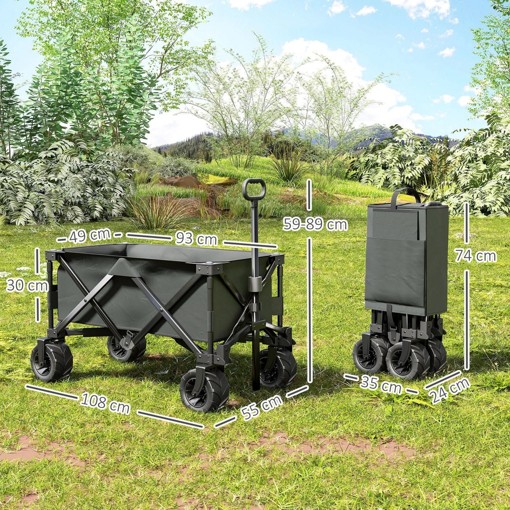 Outsunny Skládací Ruční Vozík 360° Zahradní Vozík Transportní Vozík s Telescopickou Rukojetí Nastavitelná Výška Rukojeti Plážový Vozík s Nosností až …