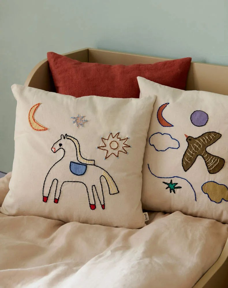 Ferm Living Polštář Naive Horse, off-white