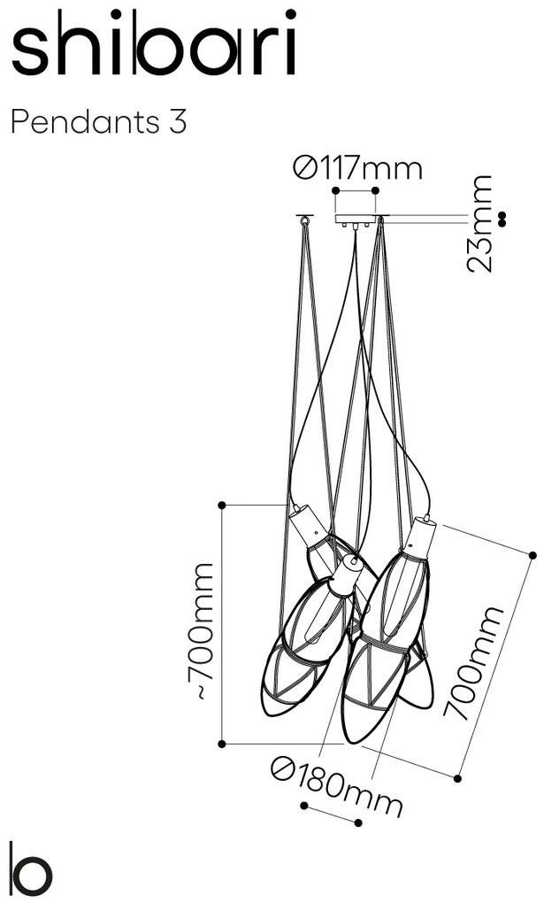 Bomma Závěsné svítidlo Shibari, kompozice 3 kusů