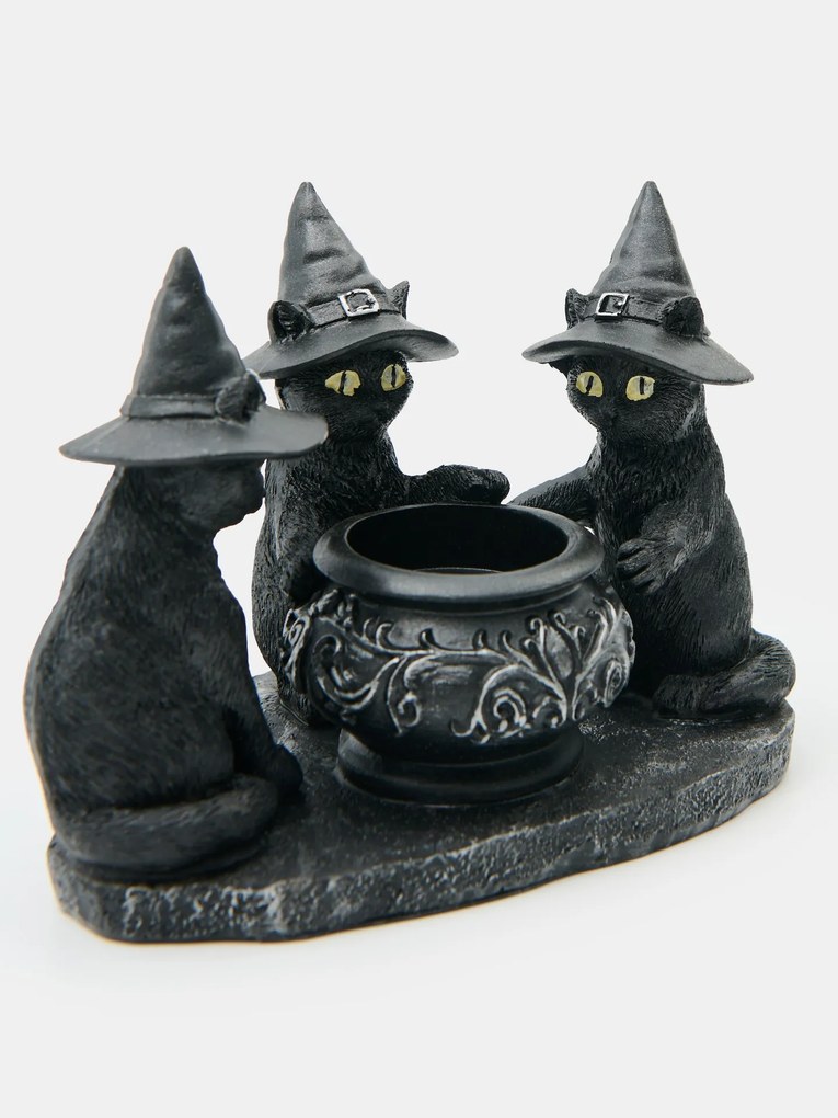 Sinsay - Halloweenový svícen na čajovou svíčku ve tvaru koček s kotlíkem - černá