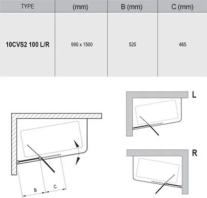 Ravak - Vanová zástěna dvoudílná pro vany 10°, pravá 100 cm - satin