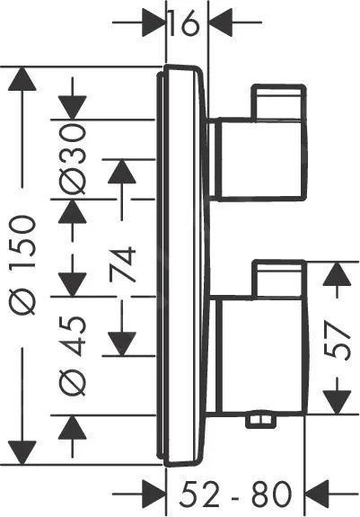 Hansgrohe Ecostat S, termostatická baterie pod omítku na 2 spotřebiče, černá matná, 15758670