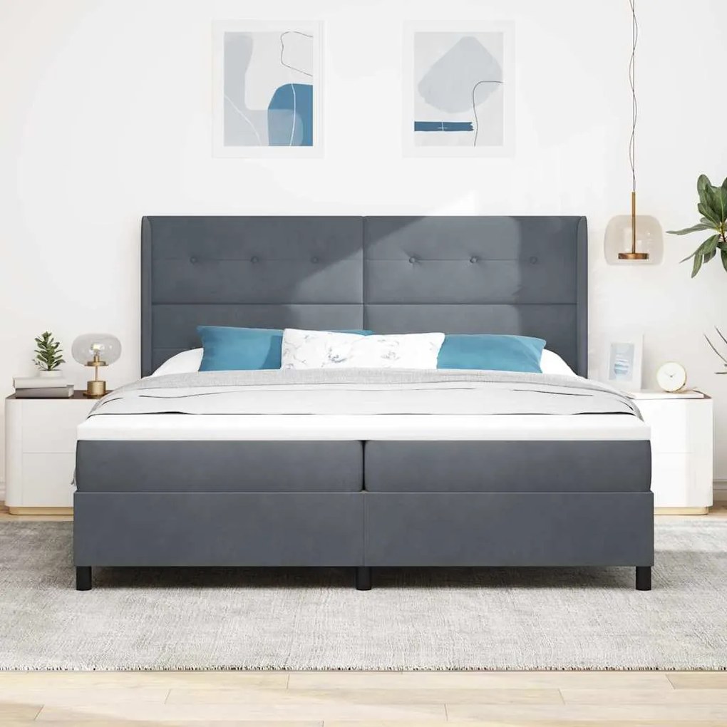 Postel s boxspringem s čelo Tmavě šedá 200 x 200 cm samet 3342027