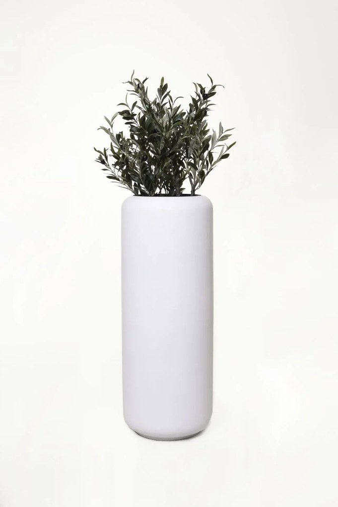 Kulatý květináč MERA, sklolaminát, výška 95 cm, bílý mat