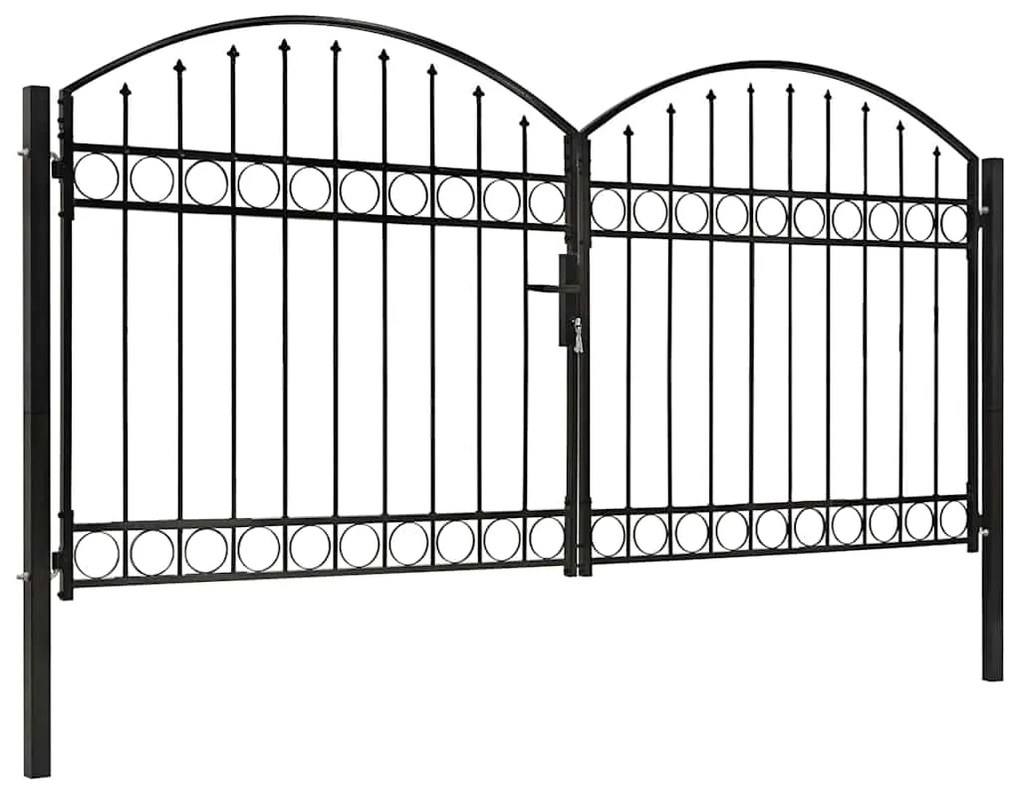 Plotová brána ASSEN dvoukřídlé dveře s klenutým vrškem ocelová 300 x 125 cm 143089