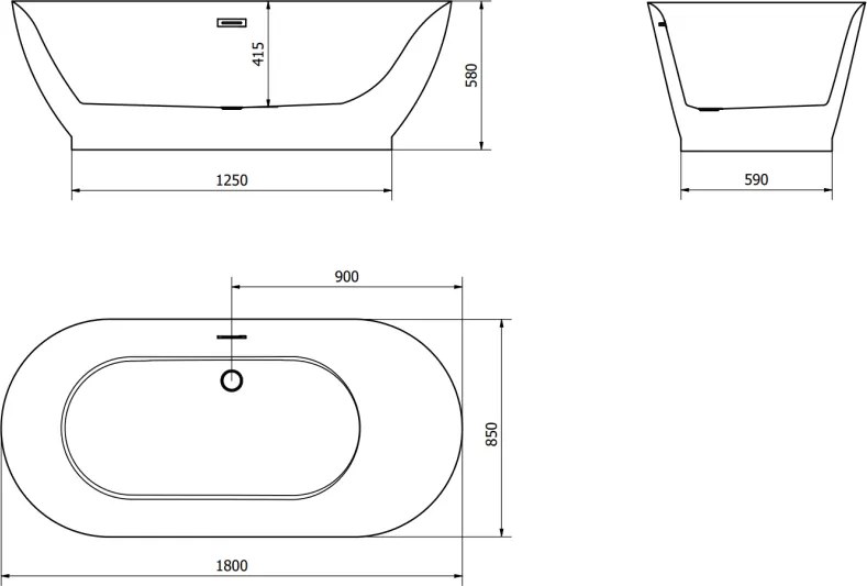 Mexen Roxy, volně stojící vana 180 x 85 cm, bílá, grafitový matný hladký přepad, 51201808500-95