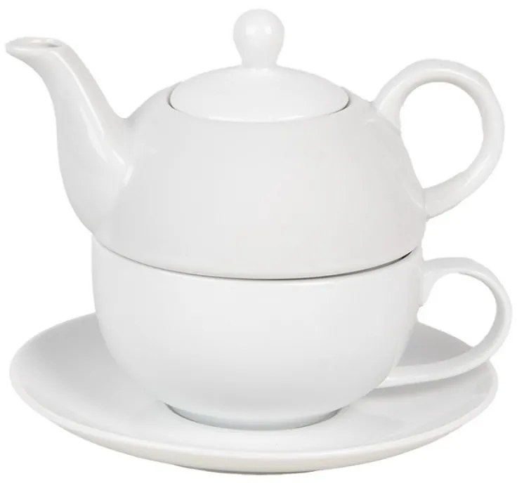 Bílý keramický Tea For One (šálek na čaj s konvičkou) – 350 ml