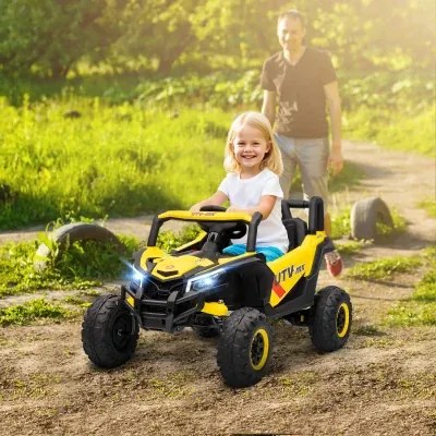 AIYAPLAY Dětské elektrické auto UTV 12 V, dětský elektrický buggy s dálkovým ovládáním, 96 x 61 x 56 cm, žlutá