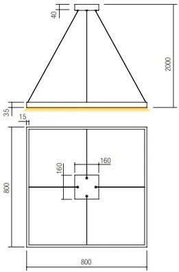 Závěsné čtvercové led svítidlo Redo Febe Ø - Průměr: Černá 4000K, Varianta svítidla:: S 60cm