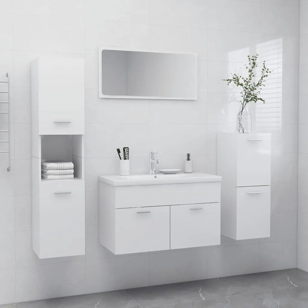 3071105 vidaXL Set koupelnového nábytku bílý s vysokým leskem dřevotříska