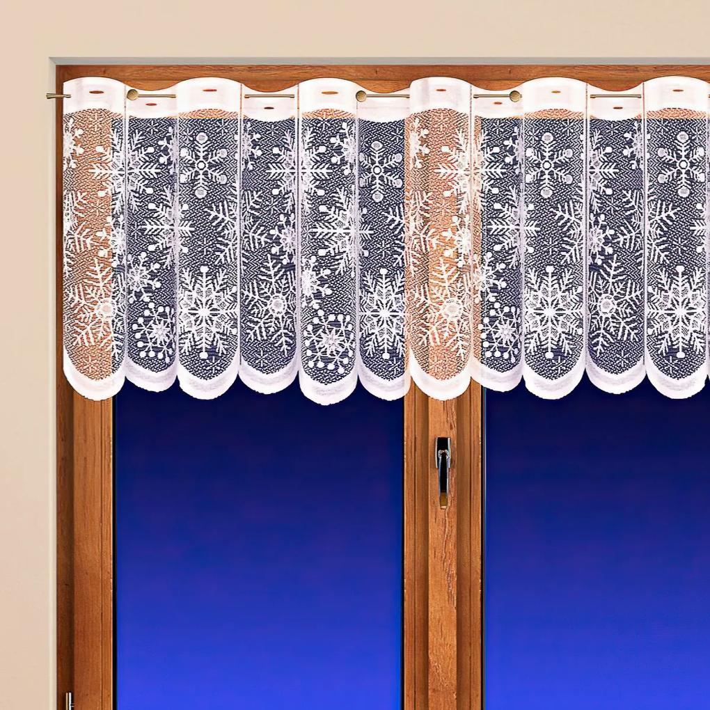 Olzatex žakárová vitrážová záclona SNĚHOVÁ VLOČKA, zimní, vánoční vzor s bordurou, bílá, výška 40cm (v metráži)