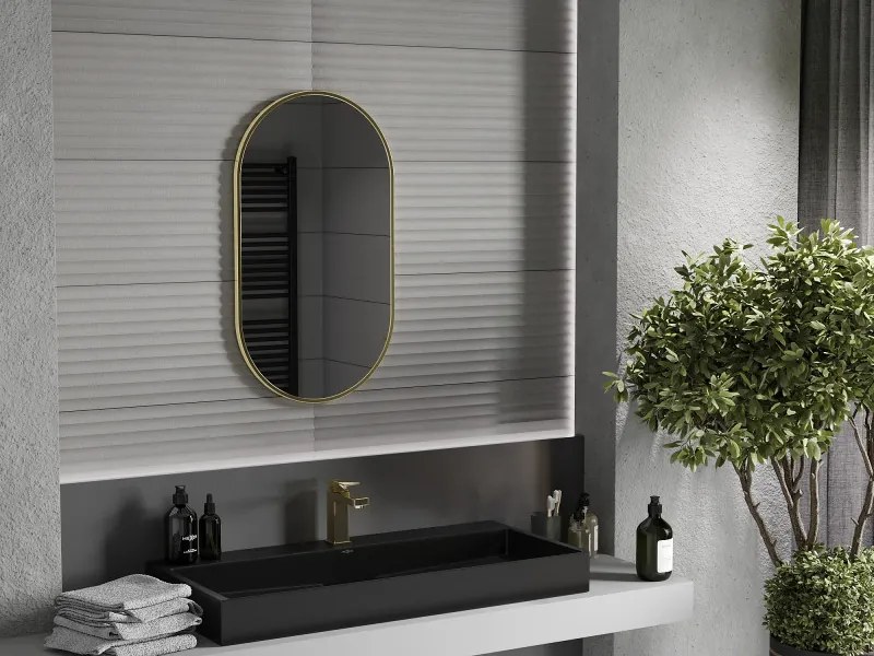 Mexen Loft, oválné koupelnové zrcadlo 80 x 45 cm, barva rámu zlatá lesklá, 9851-080-045-000-50