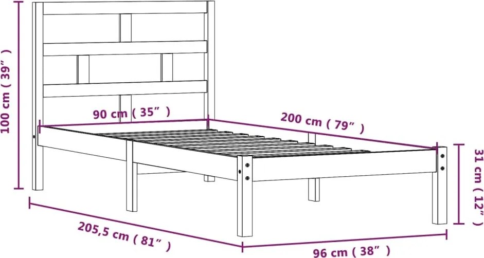 vidaXL Rám postele masivní borovice 90 x 200 cm [3101204] Barva: Černá