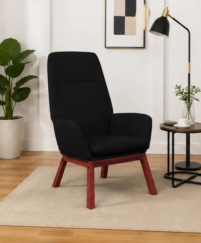 relaxační křeslo, odpočinkové, masivní kaučukovník/kov/textil, 95x76x71 cm, nohy tmavé/černá, Dekorino KR20260083