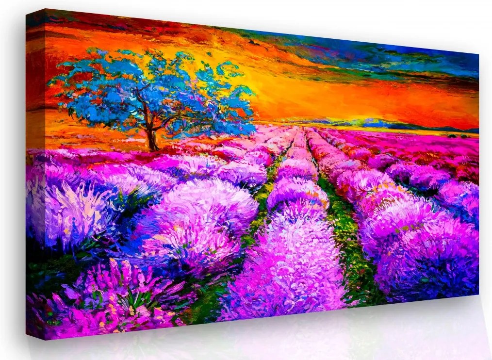 InSmile ® Malovaný obraz - levandulová louka Velikost: 150x100 cm