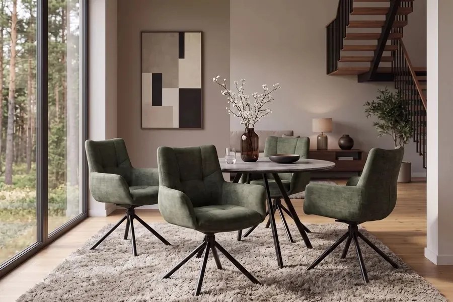 Designová otočná židle Vondila zelený samet