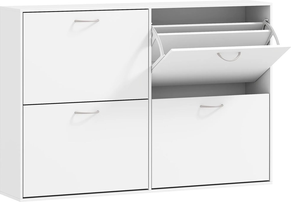 HOMCOM Bílý botník Moderní organizér na boty se 4 výklopnými šuplíky a nastavitelnými policemi pro 16-24 párů bot do předsíně 120x24x81 cm