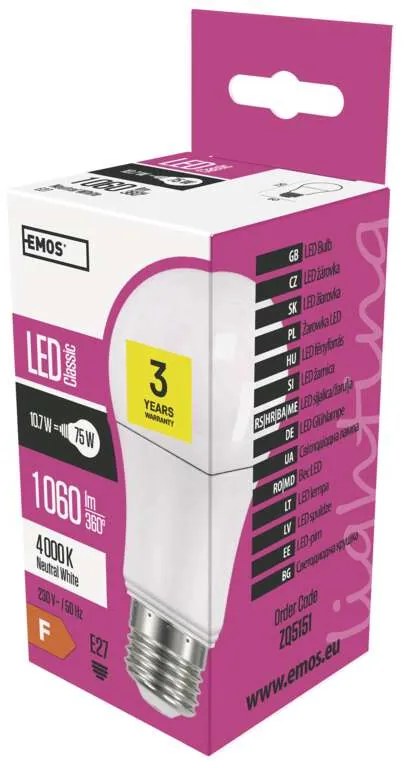 Emos lighting LED žárovka Classic A60 10,7W E27 neutrální bílá