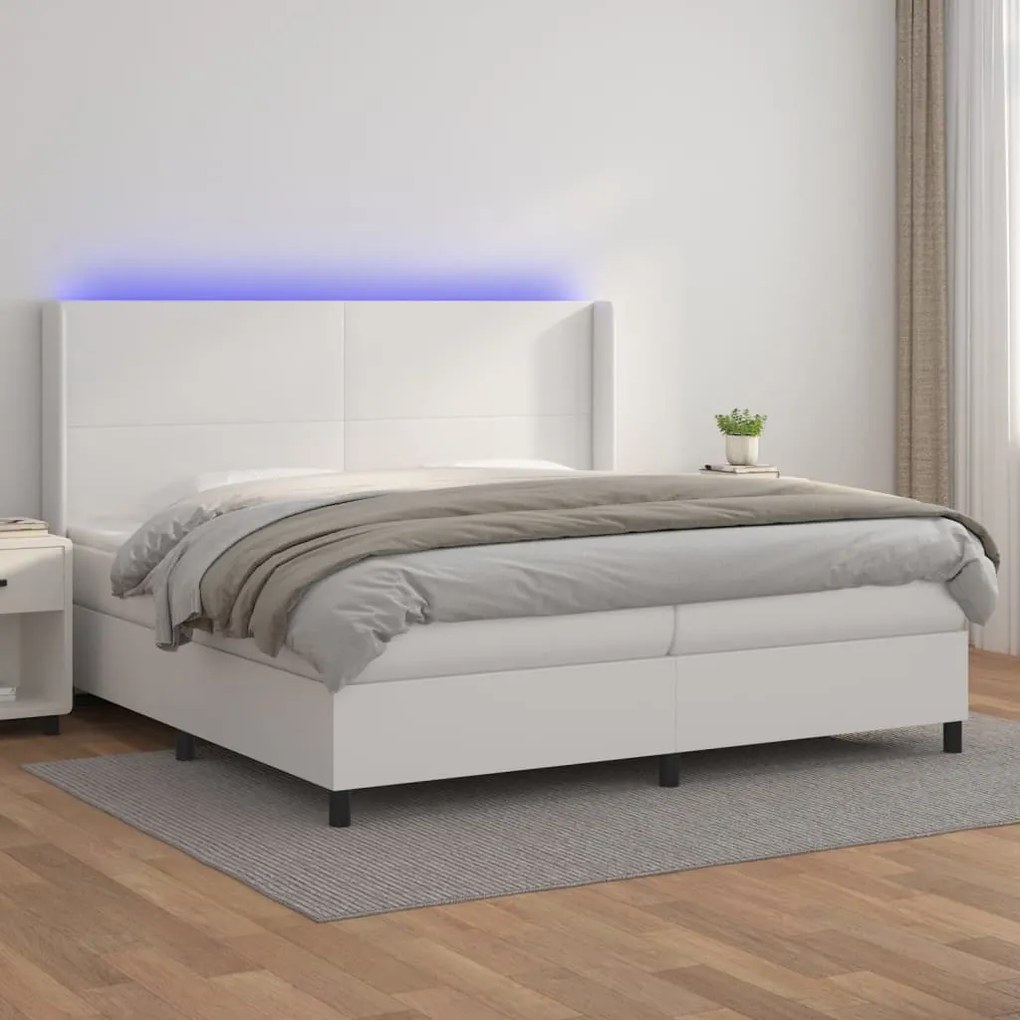 Box spring postel s matrací a LED bílá 200x200 cm umělá kůže