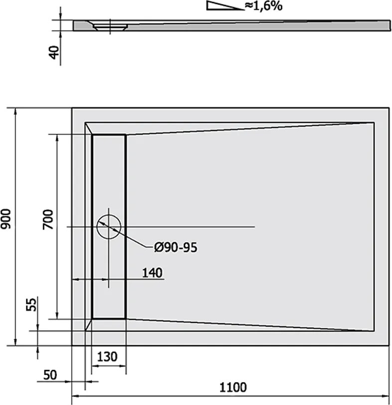 Polysan Polysan, VARESA sprchová vanička z litého mramoru se záklopem, obdélník 110x90x4cm, 72938