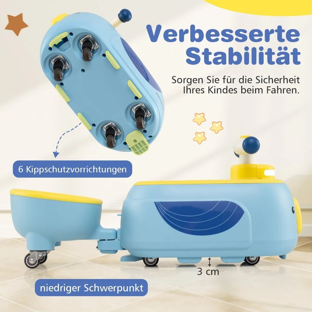 Costway Dětské pojízdné autíčko s přívěsem a světlem a úložným prostorem pod