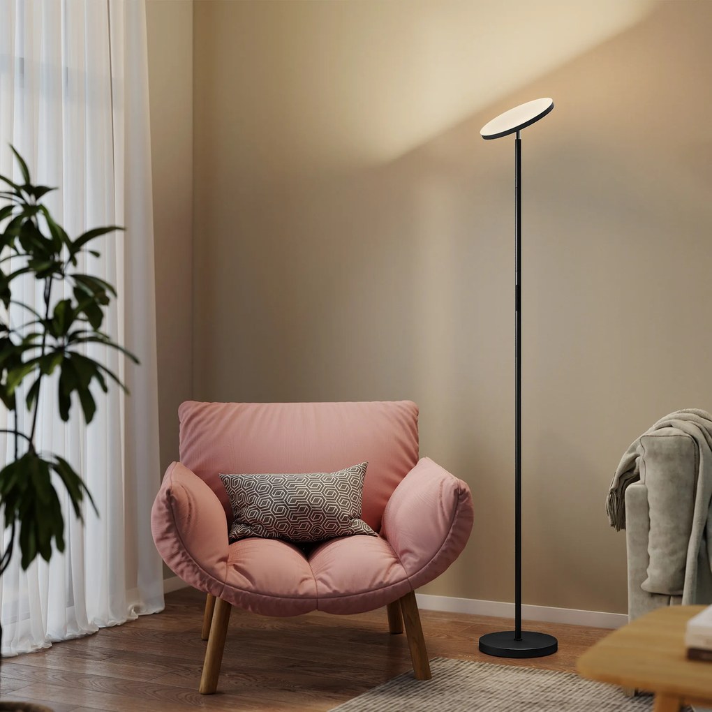 HOMCOM RGB lampička Uplighter, stmívatelná lampa s dálkovým ovládáním a dotykovým ovládáním, 350° otočná hlava, černá