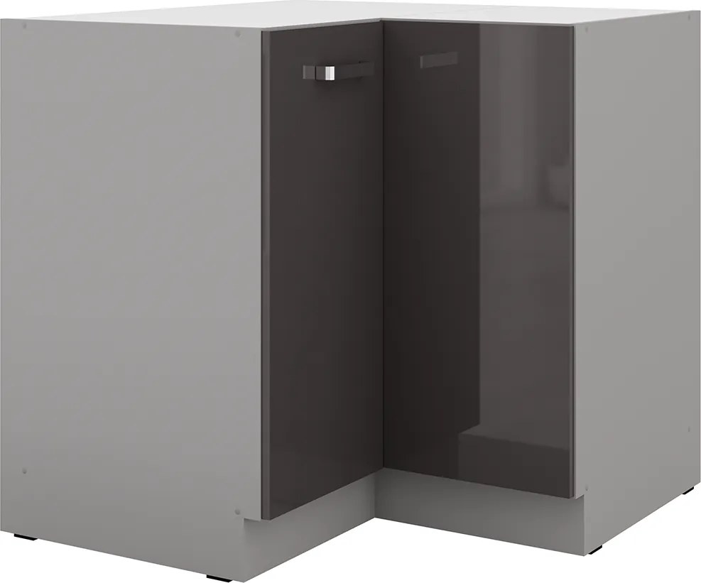 GREY gr | dolní skříňka 90x90 DN 2F rohová s policí | 90x90 cm | světle šedá/tmavě šedá lesk