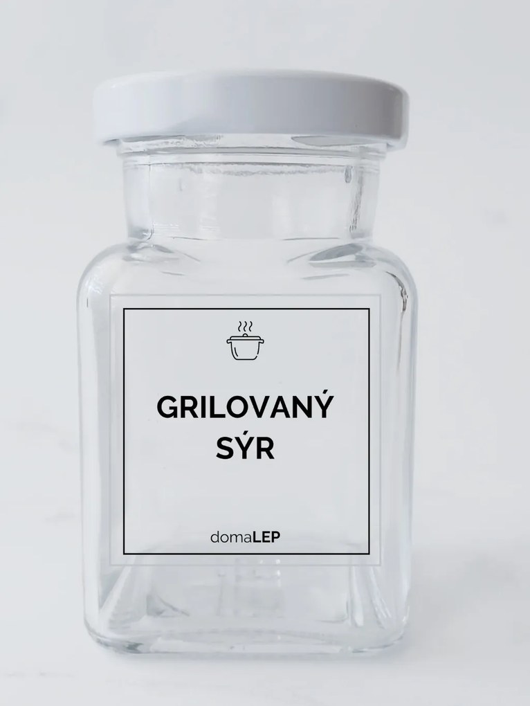 Samolepka na kořenky GRILOVANÝ SÝR průhledná 5 × 5 cm tučné písmo